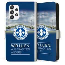 DeinDesign Galaxy A52s 5G Handy Klapph&uuml;lle Handyh&uuml;lle aus Kunst Leder wei&szlig; Flip Case Official Licensed Product Sv Darmstadt 98 Coat Of Arms Sideflip mit Lasche