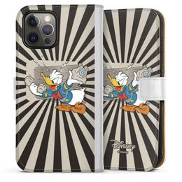 DeinDesign iPhone 12 Pro Max Handy Klapph&uuml;lle Handyh&uuml;lle aus Kunst Leder wei&szlig; Flip Case Official Licensed Product Donald Duck Disney Sideflip mit Lasche