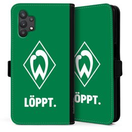DeinDesign Galaxy A32 5G Handy Klapph&uuml;lle Handyh&uuml;lle aus Kunst Leder schwarz Flip Case Sv Werder Bremen Official Licensed Product Statement Sideflip mit langer 