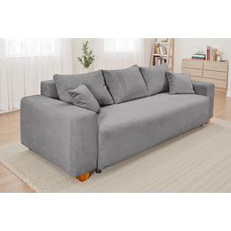 Schlafsofa Collection AB "Yves, B: 243 cm, Liegefl. 142x194 cm", grau (hellgrau), B:243cm T:94cm, 100% Polyester, Sofas, Schlafsofa, Bettfunktion, Bettkasten & 2 Zierkissen, Federkern