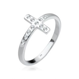 Fingerring Elli "Blogger Kreuz Kristalle 925 Silber" Gr. 56, wei&szlig;, Fingerringe, Damen, 56mm,mit Steinen, Silber 925 (Sterlingsilber), 2mm, Fingerring