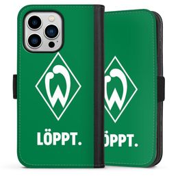 DeinDesign iPhone 13 Pro Handy Klapph&uuml;lle Handyh&uuml;lle aus Kunst Leder schwarz Flip Case Sv Werder Bremen Statement Official Licensed Product Sideflip mit Lasche