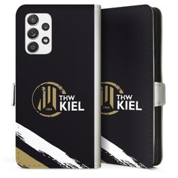 DeinDesign Galaxy A52s 5G Handy Klapph&uuml;lle Handyh&uuml;lle aus Kunst Leder wei&szlig; Flip Case Logo Handball Thw Kiel Sideflip mit Lasche