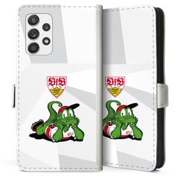 DeinDesign Galaxy A52s 5G Handy Klapph&uuml;lle Handyh&uuml;lle aus Kunst Leder wei&szlig; Flip Case Vfb Stuttgart Mascot Official Licensed Product Sideflip mit Lasche