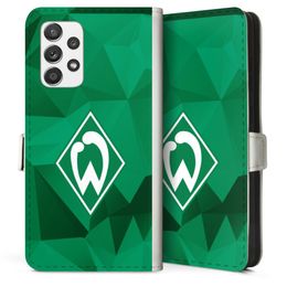 DeinDesign Galaxy A52s 5G Handy Klapph&uuml;lle Handyh&uuml;lle aus Kunst Leder wei&szlig; Flip Case Camouflage Sv Werder Bremen Official Licensed Product Sideflip mit Lasche