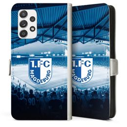 DeinDesign Galaxy A52s 5G Handy Klapph&uuml;lle Handyh&uuml;lle aus Kunst Leder wei&szlig; Flip Case Stadium 1. Fcm 1. Fc Magdeburg Sideflip mit Lasche