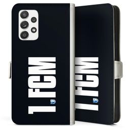DeinDesign Galaxy A52s 5G Handy Klapph&uuml;lle Handyh&uuml;lle aus Kunst Leder wei&szlig; Flip Case 1. Fcm 1. Fc Magdeburg Official Licensed Product Sideflip mit Lasche