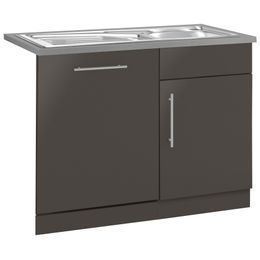 Wiho-K&uuml;chen Sp&uuml;lenschrank WIHO K&Uuml;CHEN "Cali", grau (front: anthrazit glanz, korpus: anthrazit matt, arbeitsplatte canvas grau), B:110cm H:85cm T:60cm, Schr&auml;nke, Sp&uuml;lenschrank, 110 cm breit, inkl. T&uuml;r/Sockel f&uuml;r Geschirrsp&uuml;ler