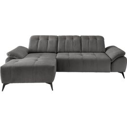 Ecksofa Home Affaire "Lazio modern und bequem, schmale Armlehnen, tolle Detailverarbeitung", grau, braun, B:280cm, 100% Polyester, Sofas, Ecksofa