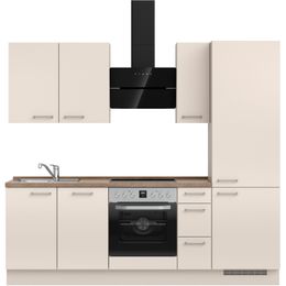 K&uuml;chenzeile Nobilia "Laser II", NEU: individuell anpassbar mit gratis Profi-Beratung", beige (k&uuml;che: natur, korpus: sandfarben, arbeitsplatte: eiche havanna nachbildung), B:240,3cm H:216,6cm T:60cm, Komplettk&uuml;chen-Sets, K&uuml;chenzeile, vormontiert, 240 cm breit, optional mit verschiedenen E‑Ger&auml;te-Sets