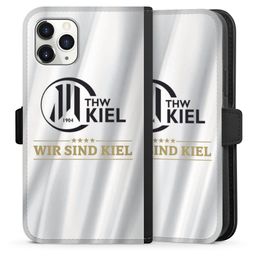 DeinDesign iPhone 11 Pro Handy Klapph&uuml;lle Handyh&uuml;lle aus Kunst Leder schwarz Flip Case Official Licensed Product Thw Kiel Handball Sideflip mit Lasche
