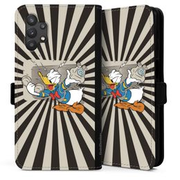 DeinDesign Galaxy A32 5G Handy Klapph&uuml;lle Handyh&uuml;lle aus Kunst Leder schwarz Flip Case Disney Official Licensed Product Donald Duck Sideflip mit langer Lasche