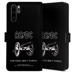 DeinDesign Huawei P30 Pro Handy Klapph&uuml;lle Handyh&uuml;lle aus Kunst Leder schwarz Flip Case Music Acdc Merchandise Sideflip mit langer Lasche