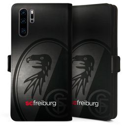 DeinDesign Huawei P30 Pro Handy Klapph&uuml;lle Handyh&uuml;lle aus Kunst Leder schwarz Flip Case Official Licensed Product Sc Freiburg Metallic Look Sideflip mit langer 