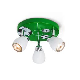 Brilliant LED Deckenstrahler "SOCCER", gr&uuml;n (gr&uuml;n, wei&szlig;), 3, &Oslash; 31cm H: 11cm, 1 Stk., Leuchten, Spotrondell wei&szlig;/gr&uuml;n-schwarz-wei&szlig;, 3 x GU10 max. 3W, 11cm H&ouml;he, Kinderlampe LED Kinderlampe