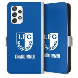 DeinDesign Galaxy A52s 5G Handy Klapph&uuml;lle Handyh&uuml;lle aus Kunst Leder wei&szlig; Flip Case Coat Of Arms Official Licensed Product 1. Fc Magdeburg Sideflip mit Lasche