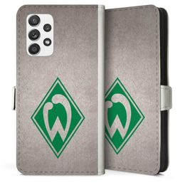 DeinDesign Galaxy A52s 5G Handy Klapph&uuml;lle Handyh&uuml;lle aus Kunst Leder wei&szlig; Flip Case Concrete Official Licensed Product Sv Werder Bremen Sideflip mit Lasche