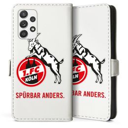 DeinDesign Galaxy A52s 5G Handy Klapph&uuml;lle Handyh&uuml;lle aus Kunst Leder wei&szlig; Flip Case Official Licensed Product Transparent 1. Fc K&ouml;ln Sideflip mit Lasche