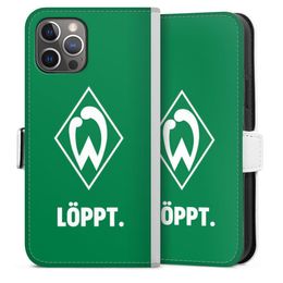 DeinDesign iPhone 12 Pro Handy Klapph&uuml;lle Handyh&uuml;lle aus Kunst Leder wei&szlig; Flip Case Official Licensed Product Statement Sv Werder Bremen Sideflip mit Lasche