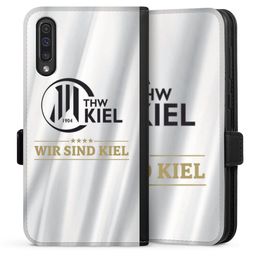 DeinDesign Galaxy A50 Handy Klapph&uuml;lle Handyh&uuml;lle aus Kunst Leder schwarz Flip Case Official Licensed Product Thw Kiel Handball Sideflip mit Lasche
