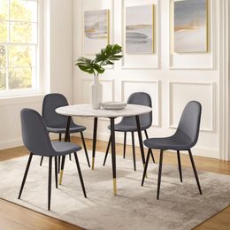 Essgruppe OTTO HOME "Eadwine, Sitzgruppe Esstisch plus 4 Esszimmerst&uuml;hle", grau, Samtvelours, Marmorfarben/grau, FSC-zertifizierter Holzwerkstoff, Sitzm&ouml;bel-Sets, Essgruppe