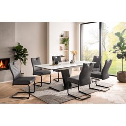 Essgruppe OTTO HOME "Altona", Esstisch ausziehbar plus 6 St&uuml;hle", wei&szlig;, anthrazit, anthrazit, schwarz, Microfaser, Synchron-Auszug, Sitzm&ouml;bel-Sets, Essgruppe, S&auml;ulentisch 140-180x90 cm, Stuhl mit Federkorb, 140 kg belastbar