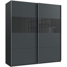 Schwebet&uuml;renschrank wimex "Bramfeld Kleiderschrank", schwarz (graphit, absetzung schwarzglas), B:180cm H:198cm T:64cm, Schr&auml;nke, Schwebet&uuml;renschrank, mit Glaselementen und zus&auml;tzlichen Einlegeb&ouml;den
