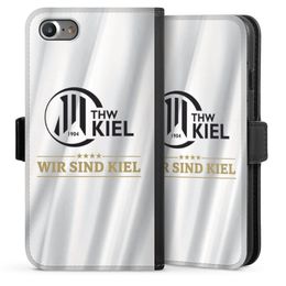 DeinDesign iPhone 8 Handy Klapph&uuml;lle Handyh&uuml;lle aus Kunst Leder schwarz Flip Case Handball Official Licensed Product Thw Kiel Sideflip mit Lasche