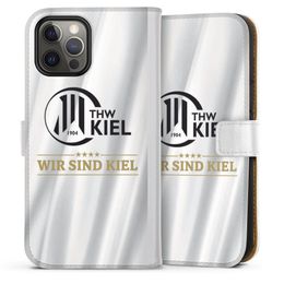DeinDesign iPhone 12 Pro Max Handy Klapph&uuml;lle Handyh&uuml;lle aus Kunst Leder wei&szlig; Flip Case Official Licensed Product Thw Kiel Handball Sideflip mit Lasche