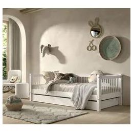 Einzelbett Home Affaire, wei&szlig; (wei&szlig;, wei&szlig;, wei&szlig;), B:97,5cm H:68cm L:207,5cm, Betten, mit LF 90x200 cm, wahlweise mit o. ohne Bettschublade, Buche wei&szlig;
