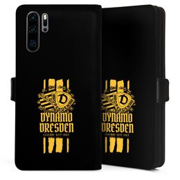 DeinDesign Huawei P30 Pro Handy Klapph&uuml;lle Handyh&uuml;lle aus Kunst Leder schwarz Flip Case Sg Dynamo Dresden Statement Sgd Sideflip mit langer Lasche