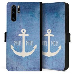 DeinDesign Huawei P30 Pro Handy Klapph&uuml;lle Handyh&uuml;lle aus Kunst Leder schwarz Flip Case Anchor Maritim Blue Sideflip mit langer Lasche