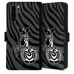 DeinDesign Huawei P30 Pro Handy Klapph&uuml;lle Handyh&uuml;lle aus Kunst Leder schwarz Flip Case Zebra Msv Duisburg Muster Sideflip mit langer Lasche
