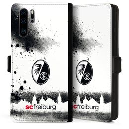 DeinDesign Huawei P30 Pro Handy Klapph&uuml;lle Handyh&uuml;lle aus Kunst Leder schwarz Flip Case Skyline Sc Freiburg Logo Sideflip mit langer Lasche