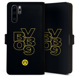 DeinDesign Huawei P30 Pro Handy Klapph&uuml;lle Handyh&uuml;lle aus Kunst Leder schwarz Flip Case Bvb Lettering Official Licensed Product Sideflip mit langer Lasche