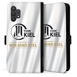 DeinDesign Galaxy A32 5G Handy Klapph&uuml;lle Handyh&uuml;lle aus Kunst Leder schwarz Flip Case Handball Official Licensed Product Thw Kiel Sideflip mit langer Lasche