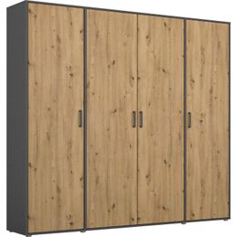 Kleiderschrank Rauch "VOYAGER Garderobe W&auml;scheschrank Schlafzimmer", grau (graumetallic, eiche artisan, griffe graumetallic), B:187cm H:194cm T:53cm, Holzwerkstoff, Schr&auml;nke, Kleiderschrank, mit 2 modernen Griffvarianten, viel Stauraum MADE IN GERMANY