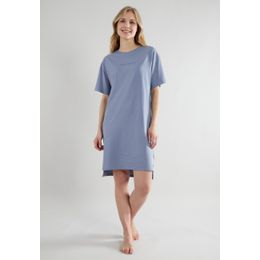Nachthemd Tom Tailor "Charlotte", Damen, Gr. 36 (S), N-Gr, blau, Single Jersey, Obermaterial: 100% Baumwolle, bequem knielang, Rundhals, Kleider Nachthemd, mit Logo, Kurzarm, Rundhalsausschnitt, hautfreundlich, atmungsaktiv