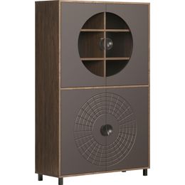 Hochkommode Home Affaire "Fusion", braun, B:97cm H:163cm T:42cm, FSC-zertifizierter Holzwerkstoff, Glas, Sideboards, Vitrine mit besonderem Kreismuster - Hochzeitsschrank in Vintageoptik