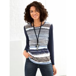 Langarmshirt Casual Looks "Shirt", Damen, Gr. 46, blau (marine, gestreift), 50% Baumwolle, 50% Modal, bedruckt, gemustert, gestreift, mehrfarbig, Rundhals, Shirts Langarmshirt