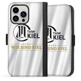 DeinDesign iPhone 13 Pro Handy Klapph&uuml;lle Handyh&uuml;lle aus Kunst Leder schwarz Flip Case Official Licensed Product Thw Kiel Handball Sideflip mit Lasche