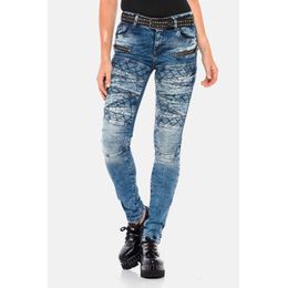 Cipo & Baxx Slim-fit-Jeans CIPO & BAXX "Jeans", Damen, Gr. 27, L&auml;nge 34, blau, 98% Baumwolle, 2% Elasthan, unifarben, slim fit lang, Jeans Slim-fit-Jeans, mit coolen Stickelementen, WD381