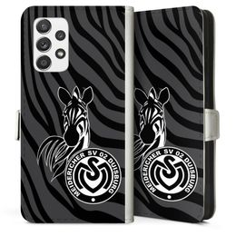 DeinDesign Galaxy A52s 5G Handy Klapph&uuml;lle Handyh&uuml;lle aus Kunst Leder wei&szlig; Flip Case Zebra Msv Duisburg Muster Sideflip mit Lasche
