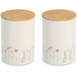 Vorratsdose zeller PRESENT "Flowers", 2-tlg.", wei&szlig;, H:16cm &Oslash;:11,5cm, Bambus, Metall, Lebensmittelaufbewahrungsbeh&auml;lter, Vorratsdose, luftdicht, pflegeleicht, 1200 ml
