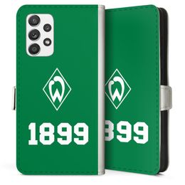 DeinDesign Galaxy A52s 5G Handy Klapph&uuml;lle Handyh&uuml;lle aus Kunst Leder wei&szlig; Flip Case Sv Werder Bremen Official Licensed Product Statement Sideflip mit Lasche