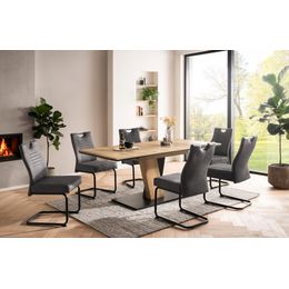 Essgruppe OTTO HOME "Altona", Esstisch ausziehbar plus 6 St&uuml;hle", eiche, anthrazit, anthrazit, schwarz, Microfaser, Synchron-Auszug, Sitzm&ouml;bel-Sets, Essgruppe, S&auml;ulentisch 140-180x90 cm, Stuhl mit Federkorb, 140 kg belastbar