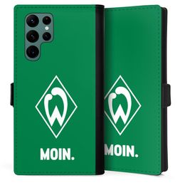 DeinDesign Galaxy S22 Ultra Handy Klapph&uuml;lle Handyh&uuml;lle aus Kunst Leder schwarz Flip Case Moin Official Licensed Product Sv Werder Bremen Sideflip mit langer 