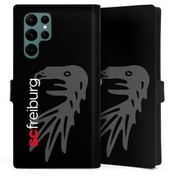 DeinDesign Galaxy S22 Ultra Handy Klapph&uuml;lle Handyh&uuml;lle aus Kunst Leder schwarz Flip Case Logo Sc Freiburg Official Licensed Product Sideflip mit langer Lasche