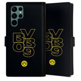DeinDesign Galaxy S22 Ultra Handy Klapph&uuml;lle Handyh&uuml;lle aus Kunst Leder schwarz Flip Case Bvb Lettering Official Licensed Product Sideflip mit langer Lasche