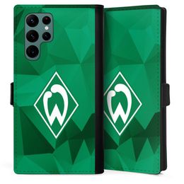 DeinDesign Galaxy S22 Ultra Handy Klapph&uuml;lle Handyh&uuml;lle aus Kunst Leder schwarz Flip Case Camouflage Sv Werder Bremen Official Licensed Product Sideflip mit 